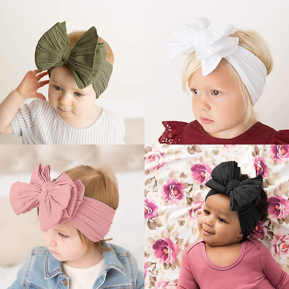 Makone Handmade Baby Headbands with Bows Stretchy Nylon Headbands for Infant Baby Girls