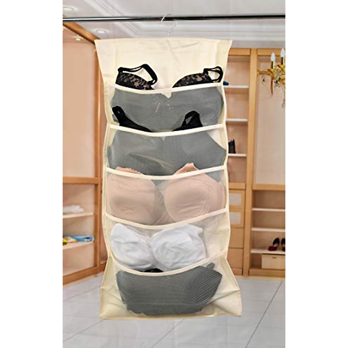 Home-X Hanging Bra and Sock 15-Pocket Closet Organizer, Wardrobe Storage Hanger for Underwear, Bra, Socks - 30 Inches Long