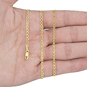 Nuragold 10k Yellow Gold Solid 2.5mm Anchor Mariner Link Chain Pendant Necklace, Womens Mens Jewelry 16" 18" 20" 22" 24" 26"
