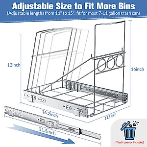 Pull Out Trash Can Under Cabinet - Under Sink Trash Can Pull Out Kit, Adjustable Kitchen Garbage Can Pull Out, Roll Out Kitchen Cabinet Trash Can Slide Out Rack for 7-11 Gallon Trash Can Not Included