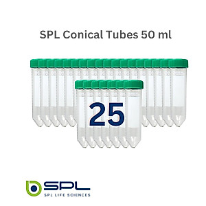 SPL 50ml Conical Centrifuge Tube Polypropylene Screw Cap, Sterile Non - pyrogenic, Non - cytotoxic, DNase/RNase - Free, Human DNA - Free Resealable Bags (25 Tubes)