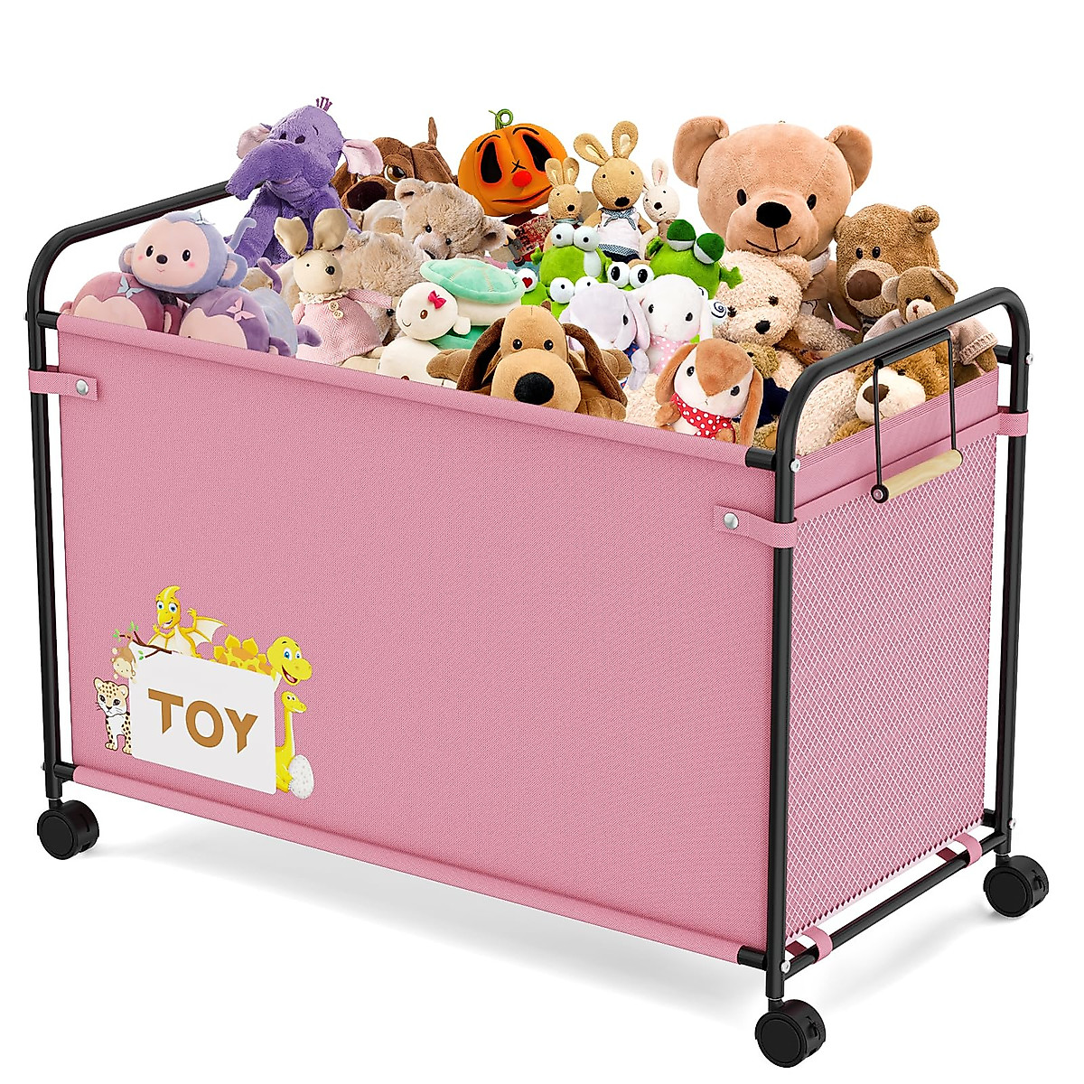 JBBTOOL Toy Box Storage, 180L Extra Large Toy Chest with 360° Wheels, Oxford Cloth Metal Toy Box for Boys, Girls, Stuffed Animals, Clothes, Bedroom, Living Room (Pink)