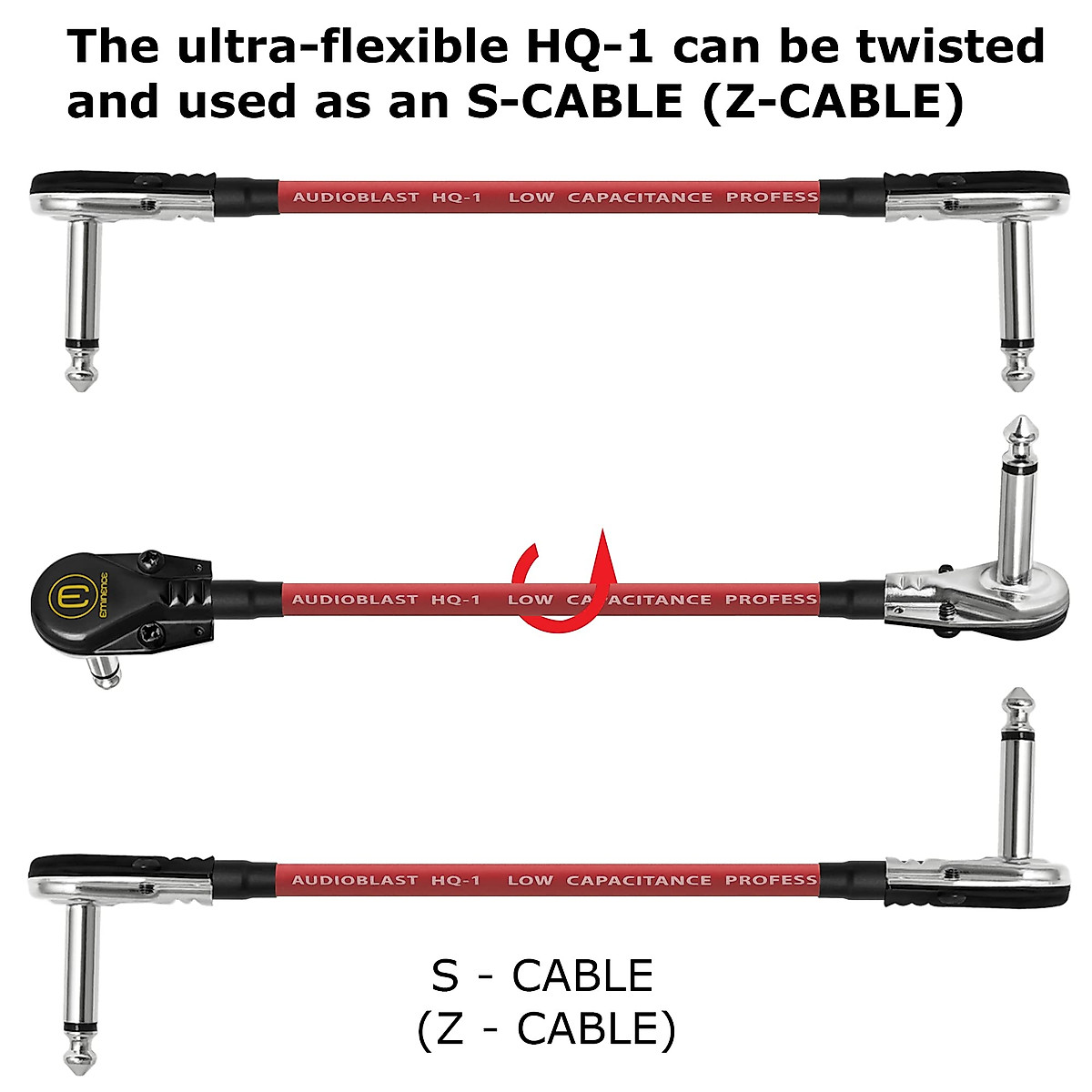 Audioblast - 6 Units - 6 Inch - HQ-1 (Red) - Ultra Flexible - Dual Shielded (100%) - Instrument Effects Pedal Patch Cable w/ ¼ inch (6.35mm) Low-Profile, R/A Pancake TS Plugs & Dual Staggered Boots
