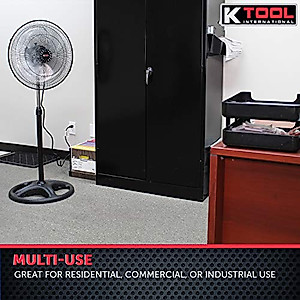 K Tool International 77733; 18 Inch Pedestal Fan; For Commercial and Residential Use, 3 Speed Motor, Wide Fan Blades Designed for Quiet Operation, Adjustable Height Pedestal, 1,810 Max CFM, Black