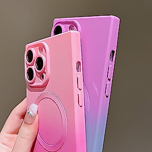 Yepda for iPhone 14 Pro Max Square Case, Compatible with MagSafe, Full Camera Lens Protector Multicolor Case Luxury for Women Girls Soft Slim Fit Shockproof Protective Magnetic Cover - Green Blue