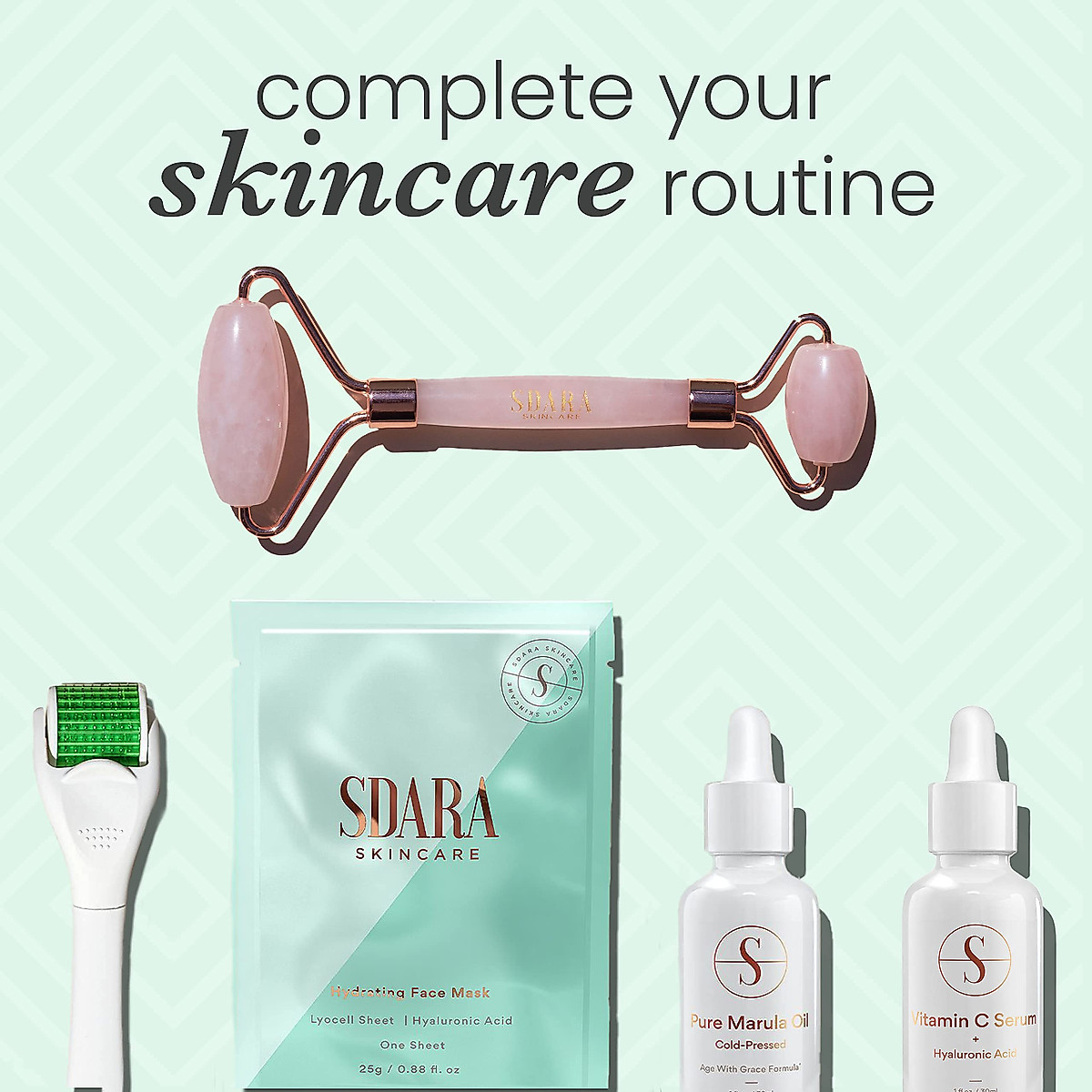 SDARA SKINCARE Rose Quartz Roller - Anti Aging Jade Roller for Wrinkles and Puffy Eyes - Eye & Face Roller for Slimming & Firming Facial Massage