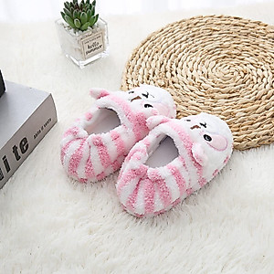 Enteer Baby Girls' Bear House Slippers with Non-Slip Rubber Sole Pink US 11-12