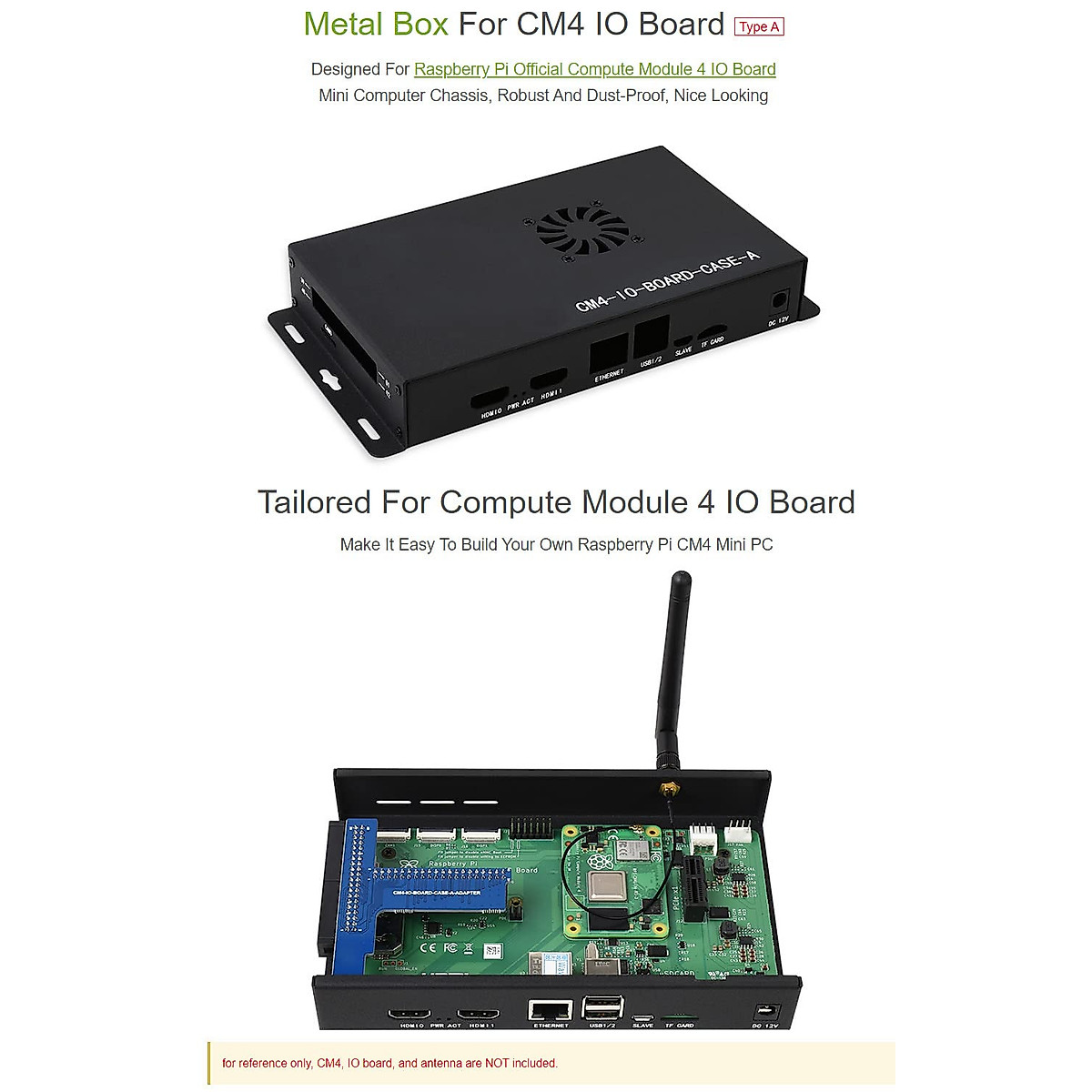 Waveshare Metal Box (A) Designed for Official Raspberry Pi Compute Module 4 IO Board Comes with Cooling Fan Mini Computer Chassis Robust and Dust-Proof Nice Looking