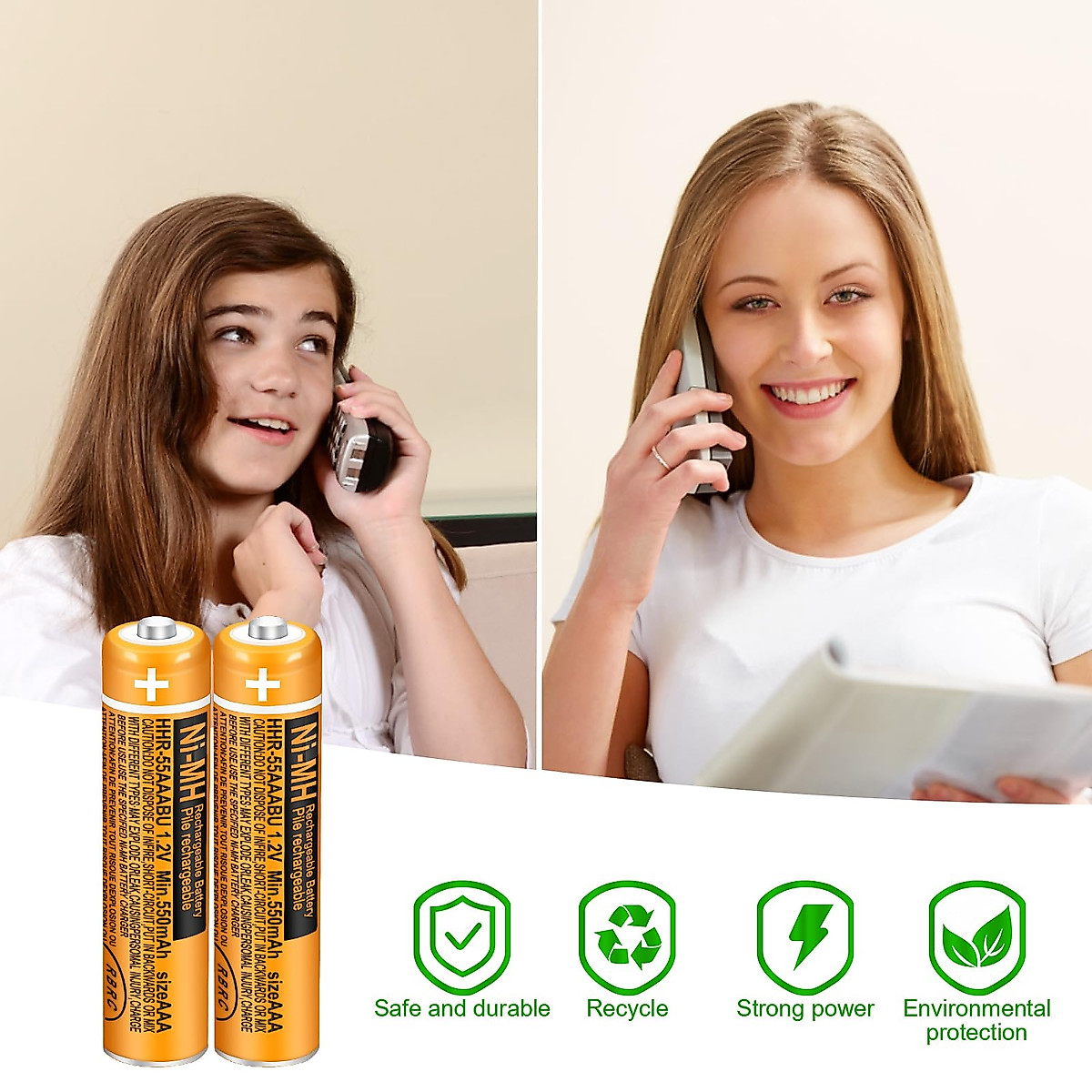 Triangle Power 6 Pack HHR-55AAABU NI-MH Rechargeable Battery 550mAh AAA 1.2V Batteries for Panasonic Cordless Phones