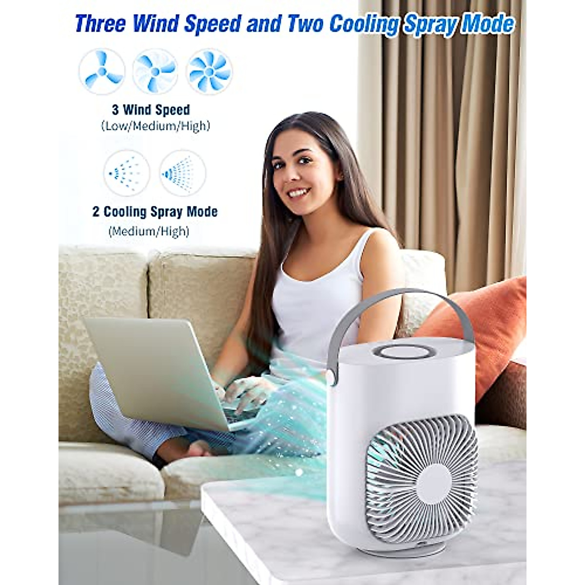 Portable Air Conditioners Fan, Skarif 900ml Evaporative Mini Air Conditioner with 7 Colors Light,3 Speeds Personal Air Conditioner,Personal Air Cooler with Humidifier for Room Bedroom Office (White)