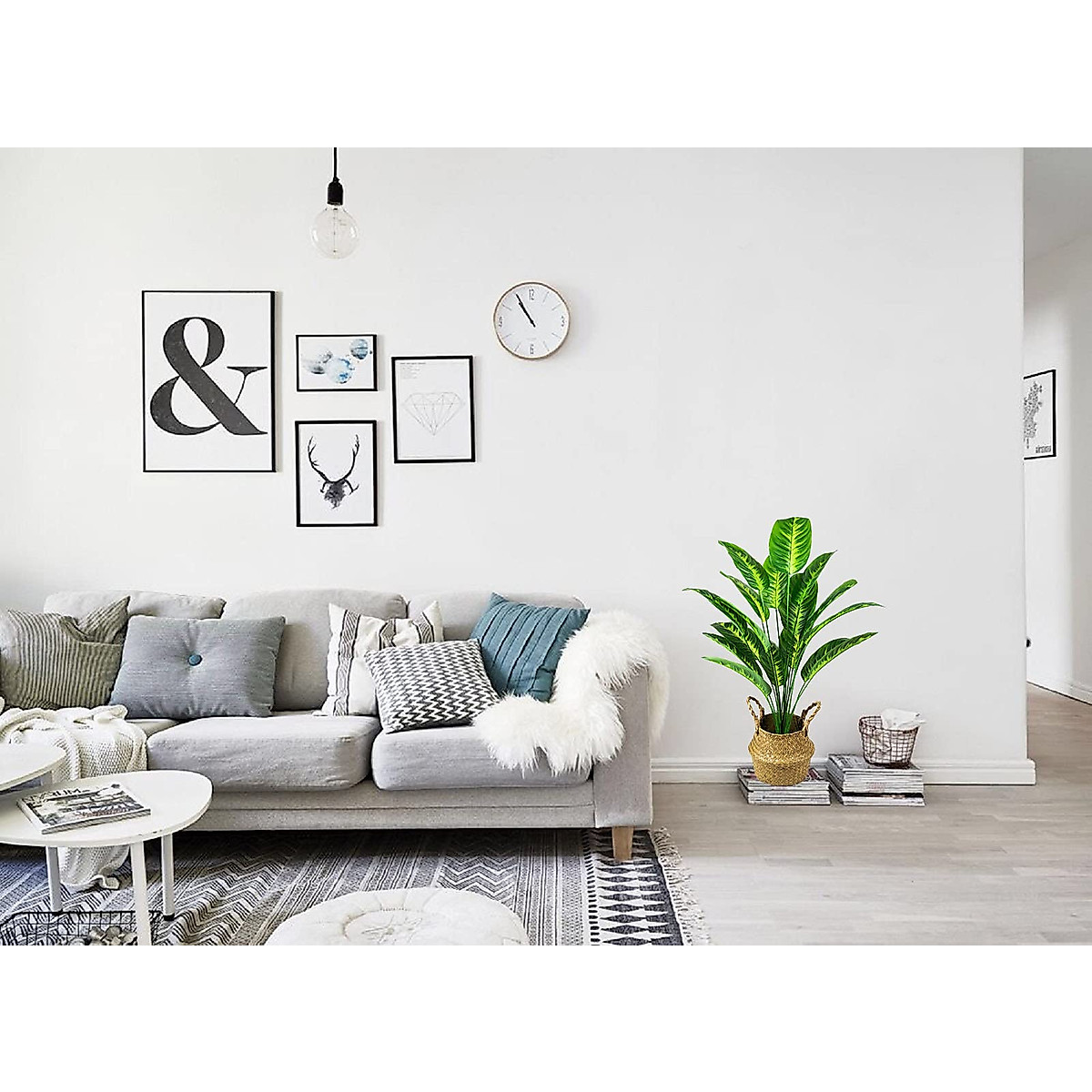 Rozwkeo Artificial Plants Fake Ficus Tree Leaves with Stems 29" Tall Faux Bird of Paradise Palm Tree Imitation Frond Green Leaf Tropical Plants Greenery Floral Jungle Party Home Garden Decoration