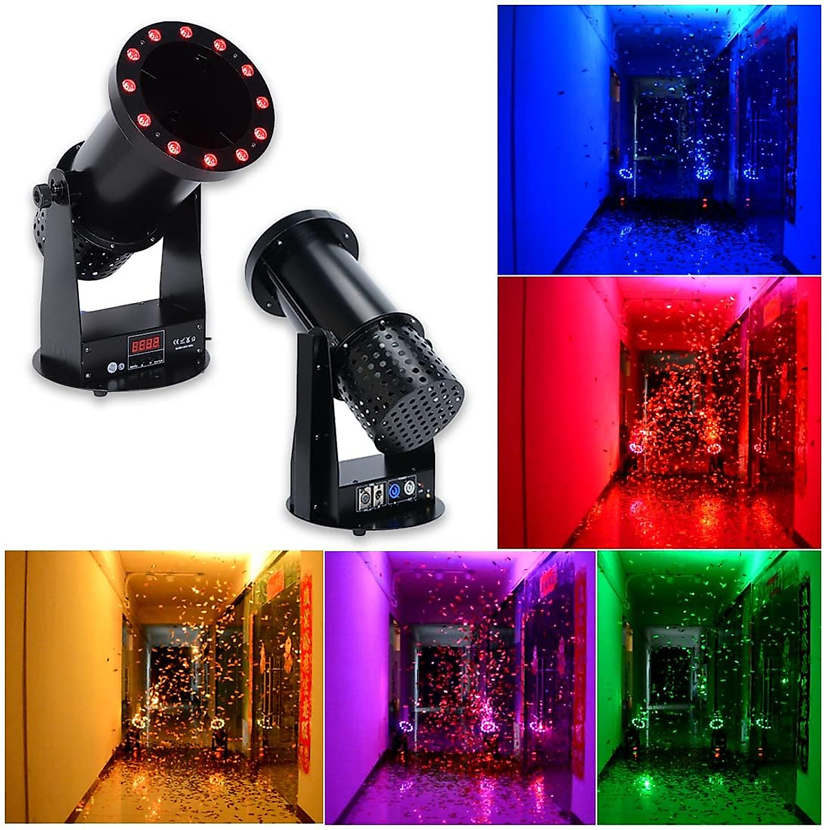LED Professional Confetti Launcher Cannon Machine, Confetti Blower Machine Confetti Cannon 12X3W RGB 3 in 1 DMX/Remote Control for Weddding Disco Show Club Stage Party
