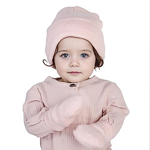Baby Beanie Hat Gloves Set, Kids Winter Warm Knit Hat with glvoes,Toddler Soft Beanie for Little Boys Little Girls Children