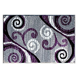 Masada Rugs, Stephanie Collection Area Rug Modern Contemporary Design 1100 Purple Grey White Black (2 Feet X 3 Feet) Mat