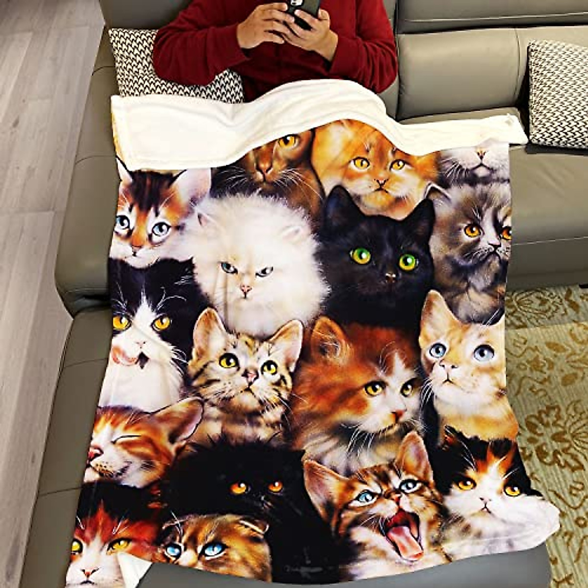 YISUMEI Orange Cat Baby Throw Blanket Kitty Loves Orange Cat Combo Fleece Blanket Soft Warm Cozy for Kids Adult Gifts 50"x60"