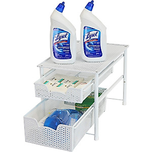 Simple Houseware Stackable 2 Tier Sliding Basket Organizer Drawer, White