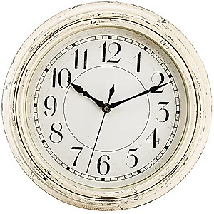 Peohud Silent Wall Clock, 12 Inch Vintage Non Ticking Quartz Battery Operated Round Clock, Rustic Wall Clock for Living Room Kitchen Home Office Classroom School, Creamy White