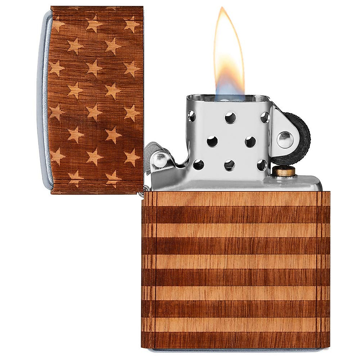 Zippo Woodchuck USA American Flag Wrap Pocket Lighter, Brown, One Size