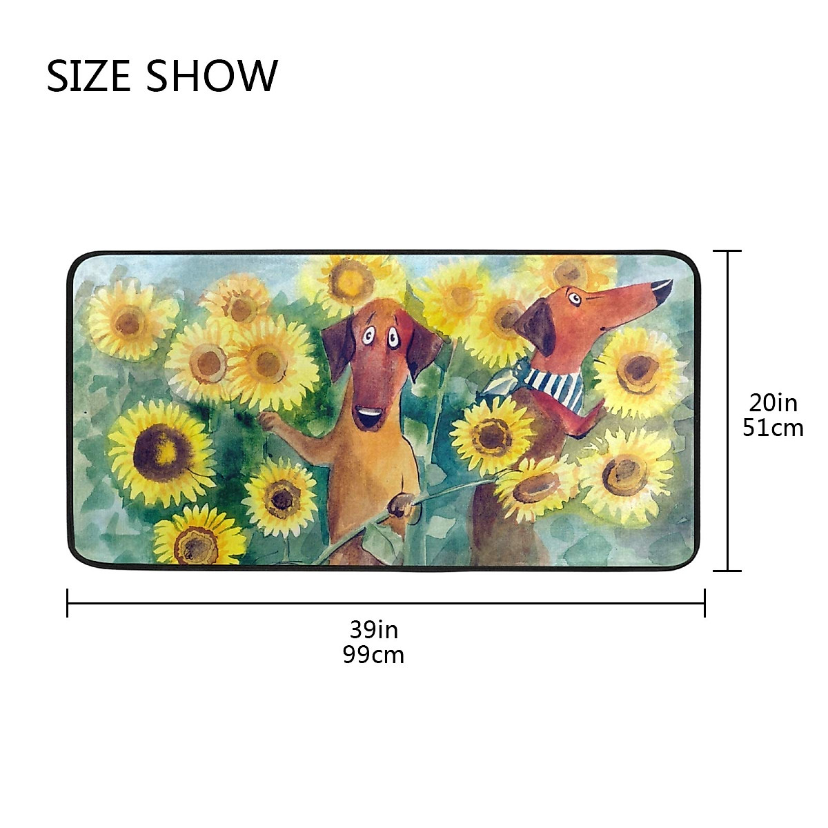 Kitchen Floor Mats Dachshunds Sunflowers Non-Slip Kitchen Mats Bath Rug Runner Doormats Carpet for Home Decor, 39x20 Inches