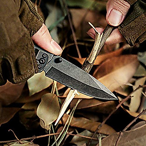 Mossy Oak Folding Pocket Knife - 7 inch EDC Stainless Steel Drop Point Blade Knife - Multi-Functional Tool with Bottle Opener - Liner Lock Handle (Black Stone Wash)