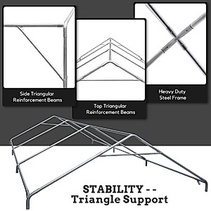 PEAKTOP OUTDOOR 10'x20' Heavy Duty Carport, Portable Car Canopy, Garage Tent, Boat Shelter with Reinforced Triangular Beams, Silver Grey