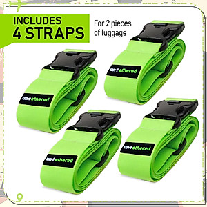 Untethered 4-Pack Luggage Straps | Durable TSA-Approved Suitcase Belt Straps | Adjustable Bag Straps for Secure Luggage Wrapping | Heavy-Duty Buckle Straps for Travel