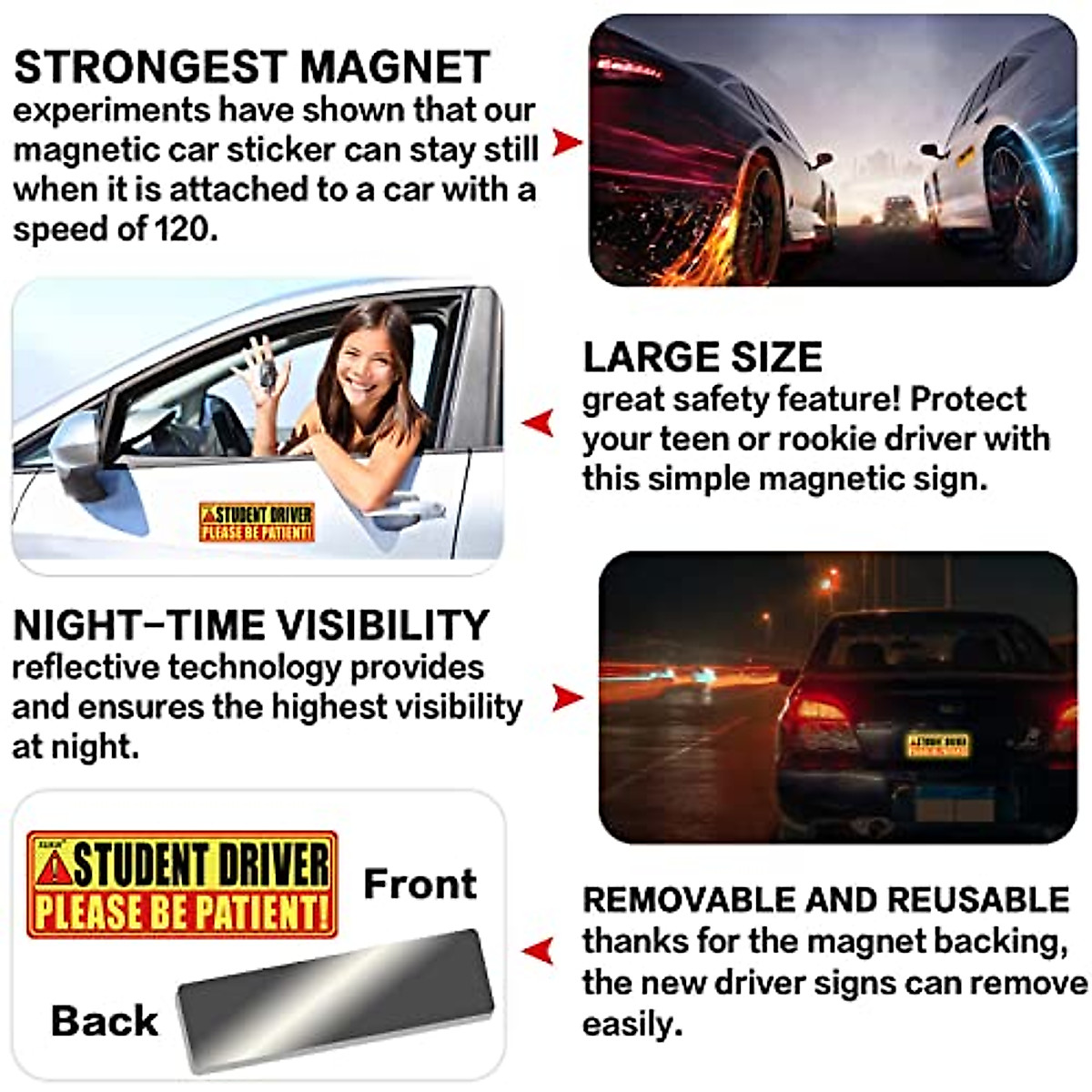 Sukh New Driver Magnet for Car - Student Driver Magnet for Car Boys and Girls New Student Driver Sticker Reflective Safety Signs Reusable Movable 3 Pcs