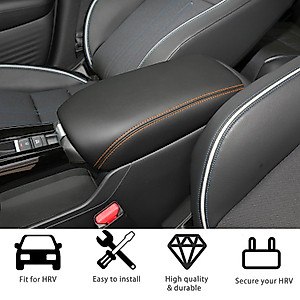 LOCOY Center Console Armrest Cover for Honda HRV Accessories 2023 2024 2025, for HR-V Arm Rest Box Lid Protection Trim, Armrest Seat Leather Interior, Middle Console Liner (Orange Stitches)