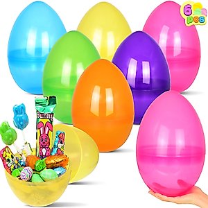JOYIN 10" Jumbo Easter Eggs, 6PCS Clear Plastic Giant Eggs Empty Fillable for Easter Filling Treats Party Favor Hunt Classroom Prize Supplies Decoration