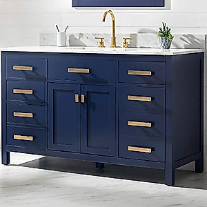 LUCA Kitchen & Bath LC54PBW Tuscan 54" Single Bathroom Vanity Set in Midnight Blue with Carrara Marble Top and Sink