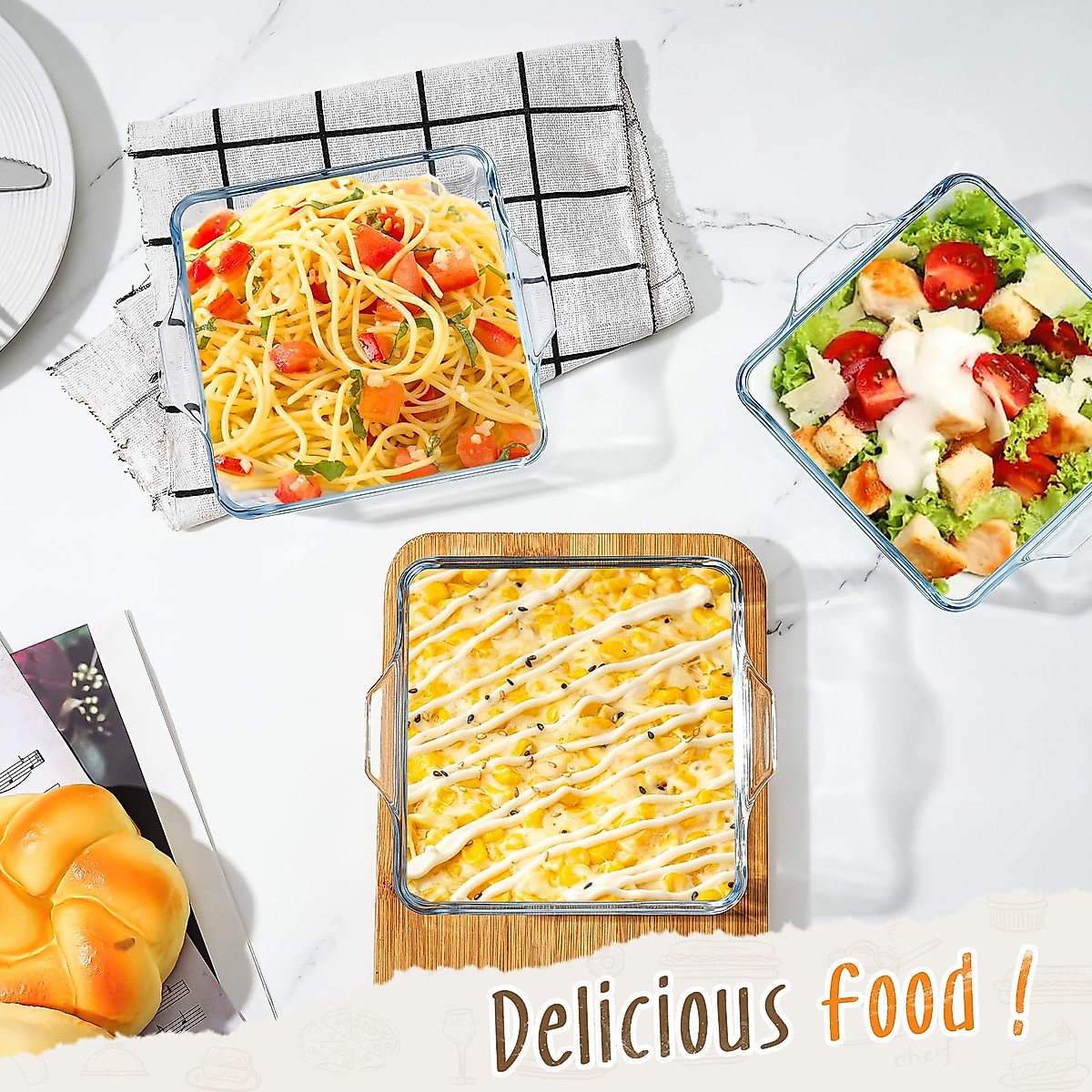 5x5 Small Baking Dish, 2pcs Small Baking Dishes for Oven Air Fryer Safe, 5 Inch Square Glass Small Baking Dish, Mini Casserole Dish with Handle