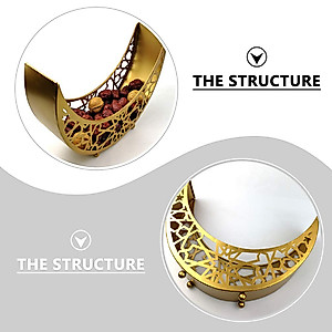 Amosfun Eid Food Tray Iron Art Hollow Moon Serving Tray Bowl Islam Ramadan Mubarak Dessert Candy Snack Container Plate Dish for Muslim Eid Party Decor Golden