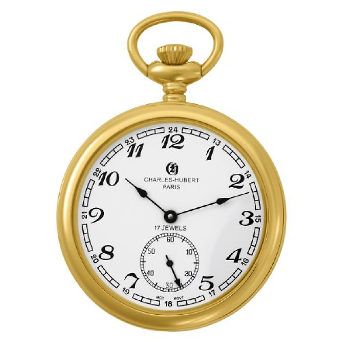 Charles-Hubert, Paris Gold-Plated Open Face Mechanical Pocket Watch