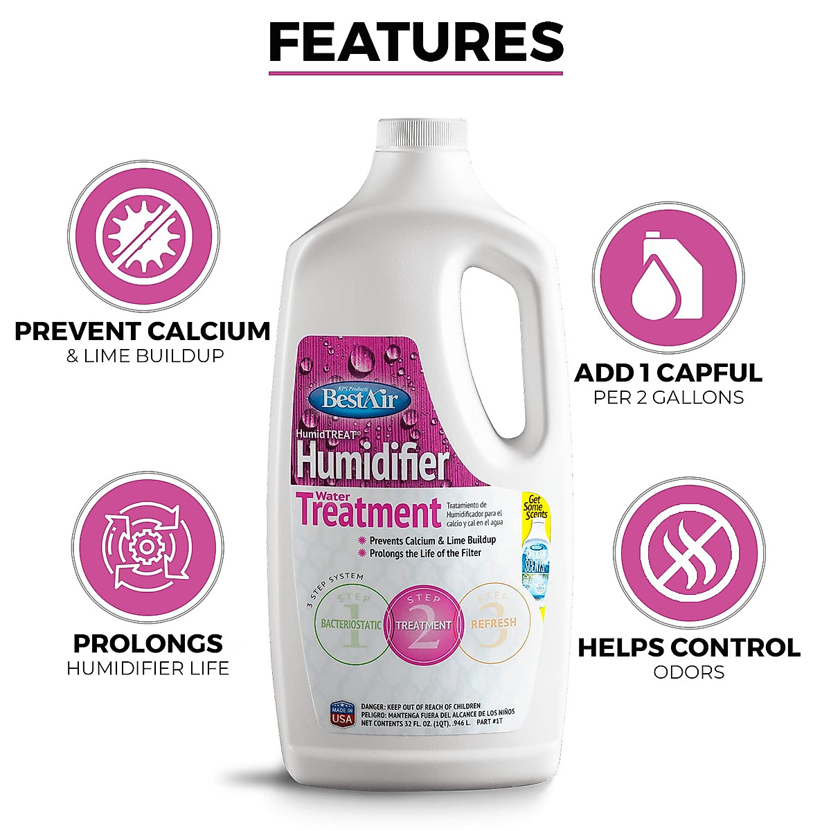 Daley Mint Towel + 2 Best Air Humidifier Treatment Combo, 32oz | Bundle of Bacteriostatic & HumidiTreat Water Treatments for Humidifiers | Prevent Build-Up + Maximize Use