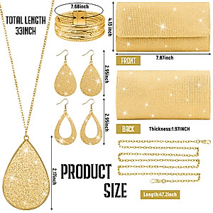 Sotiff 5 Pcs Women Evening Clutch Purse Party Handbag Jewelry Set Necklace Bracelet Earring for Girlfriend Valentines Gifts(Gold)