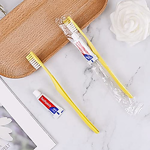 Xuezoioy Disposable Toothbrushes with Toothpaste,200 Pack Yellow Hollow Individually Wrapped Disposable Travel Toothbrushes Kit in Bulk for Homeless,Nursing Home,Hotel,Charity