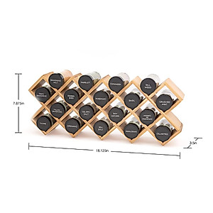 Kamenstein 18 Jar Criss-Cross 2-in-1 Spice Organizer for Countertop or Wall with Spices Included, FREE Spice Refills for 5 Years, Bamboo with Black Caps