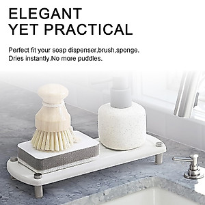 heylad Home Sink Caddy, Instant Dry Kitchen Bathroom Sink Organizer, Diatomaceous Earth Sink Tray with Rust-Free Acrylic Feet, Sponge Soap Dispenser Holder, White