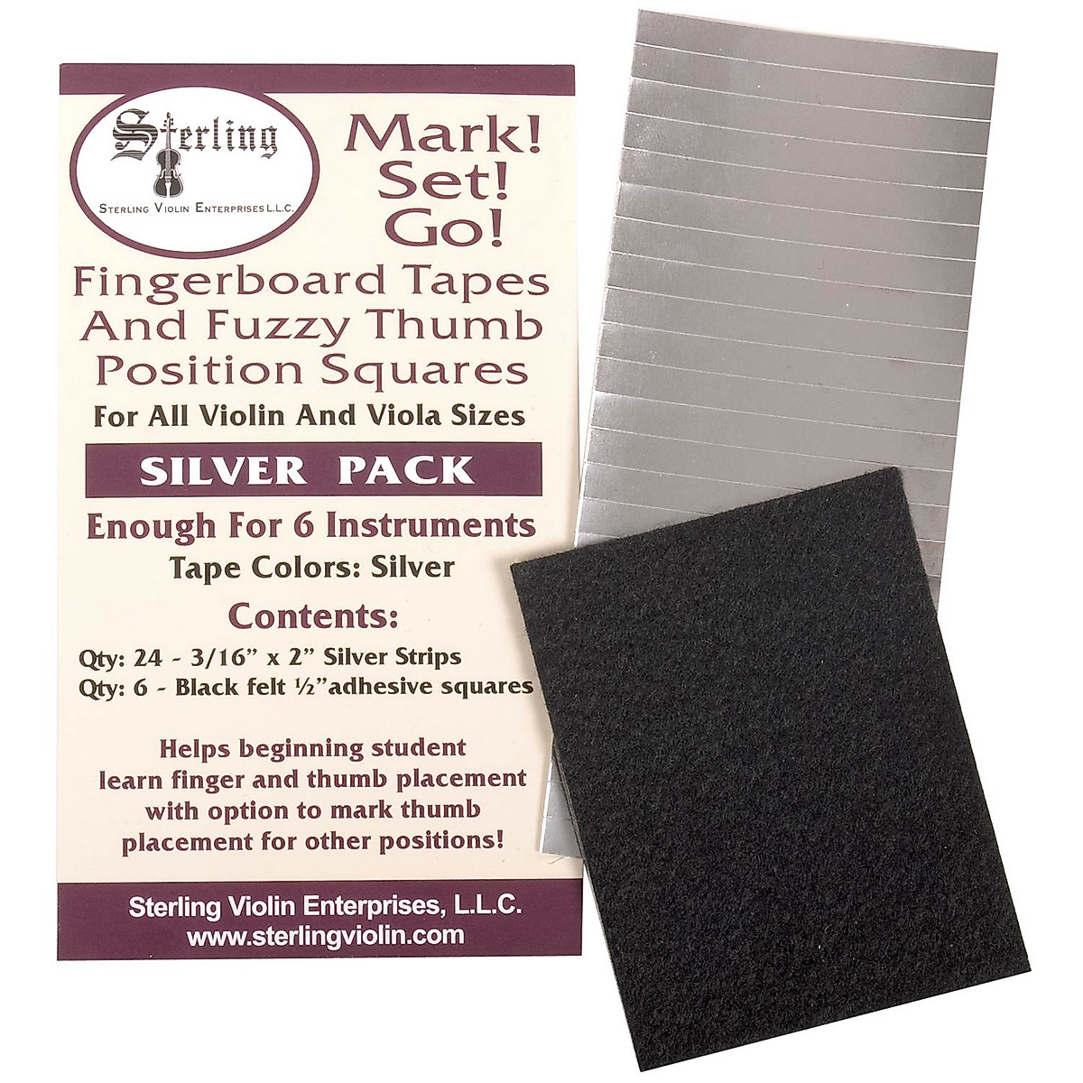 Mark! Set! Go! Instrument Fingerboard Tape: Silver Tape with Black Felt