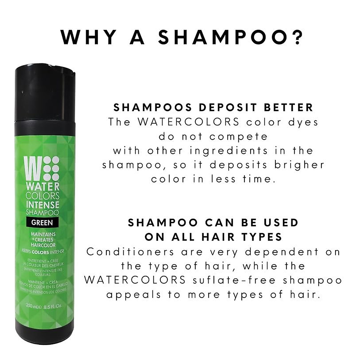 Watercolors INTENSE Semi Permanet Color Depositing Shampoo. Sulfate & Paraben Free to Maintain & Enhance Hair Color 8 fl oz - GREEN