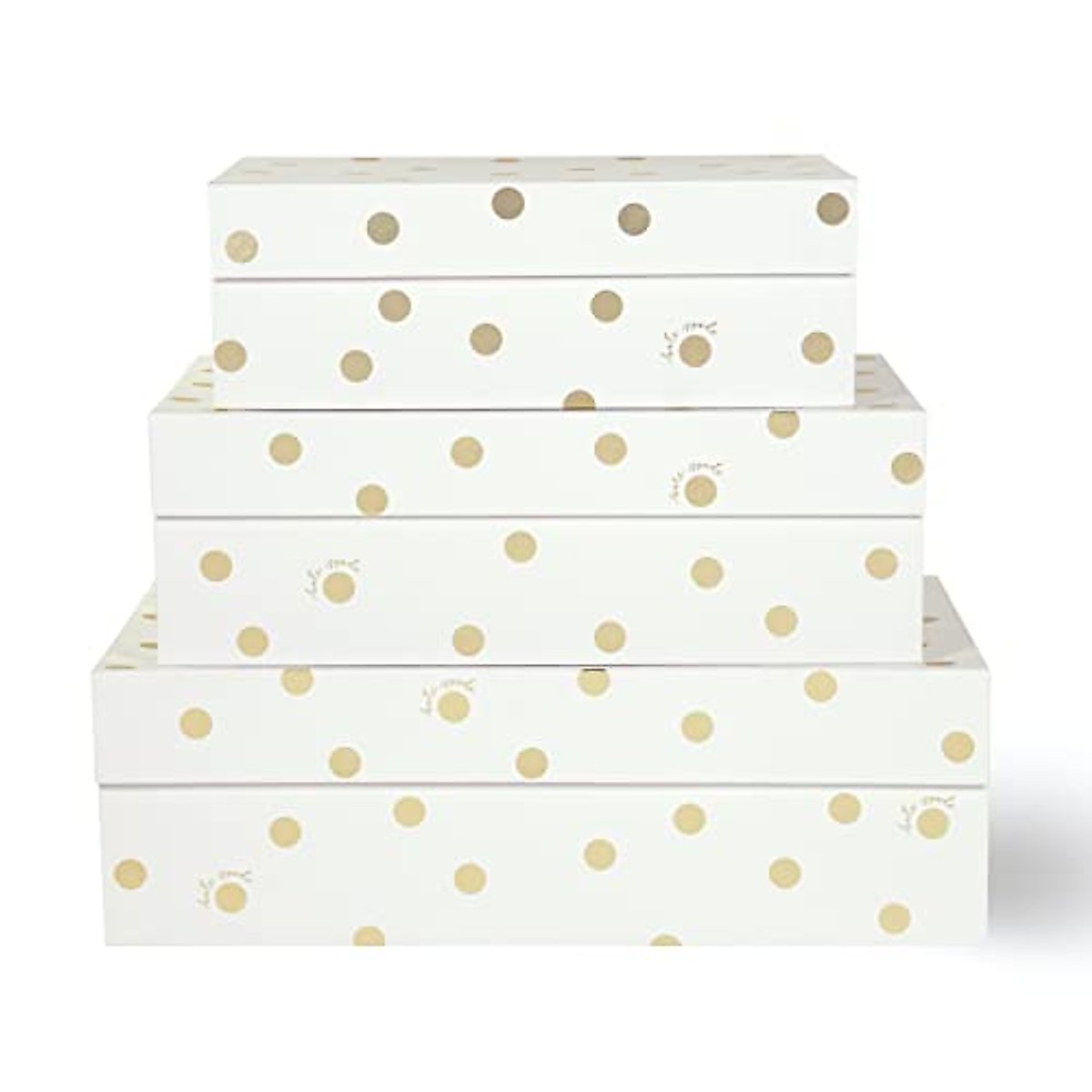 Kate Spade New York Decorative Storage Boxes with Lids, 3 Pack Sturdy Organizer Storage Bins, Includes Small Medium Large Pink Nesting Boxes with Magnetic Closure, Gold Dot with Script