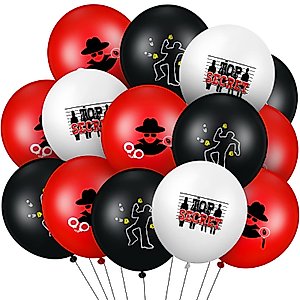 Liliful 60 Pcs Top Secret Spy Theme Balloon Detective Party Decoration Balloons Latex Red and Black Balloons Agent Spy Party Balloons for Themed Birthday Party Decorations Supplies