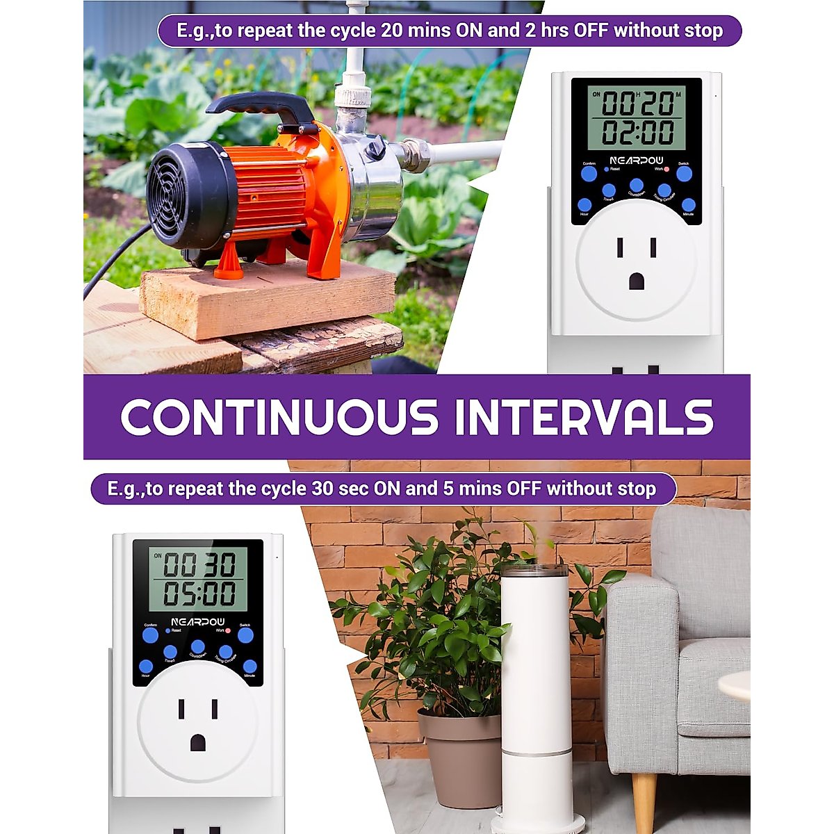 Timer Outlet, Nearpow Multifunctional Infinite Cycle Programmable Plug-in Digital Timer Switch with 3-Prong Outlet for Appliances, 15A/1800W