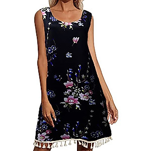 Midi Spring Dresses for Women 2023 2023 Women's Summer Loose Tassel Sleeveless Printed Dress Black