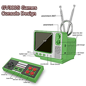 E-MODS GAMING Retro Games Console GV300S Mini TV Style 308 Video Games Player with Handheld Gamepad & AV Output - 3.0 Inch Screen Electronic Games Machine Xmas Gift for Kids Adults (Green)