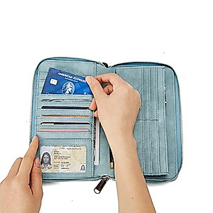 BOSTANTEN Leather Wallet for Women RFID Blocking Zip Around Credit Cards Holder Phone Clutch Blue