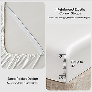 MR&HM Satin Bed Sheets, Full Size Sheets Set, 4 Pcs Silky Bedding Set with 15 Inches Deep Pocket for Mattress (Full, Ivory)