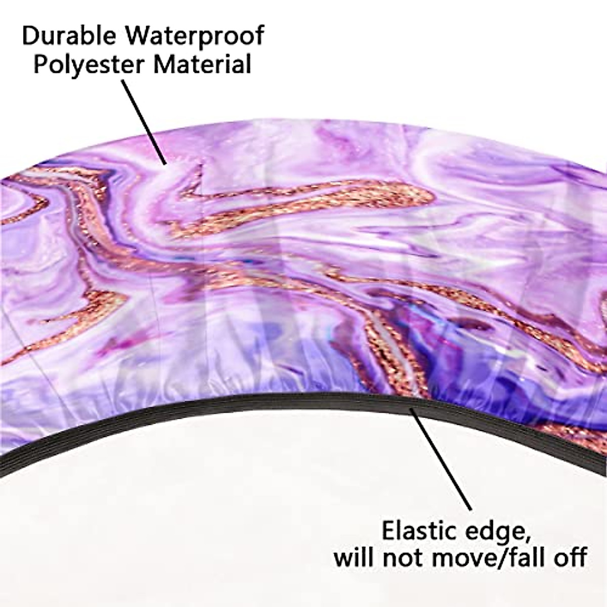 Purple Marble Fitted Tablecloth, Abstract Cute Elastic Edge Round Tablecloth Cover Fit Table 36-42 Inch Diameter, Waterproof Stain Resistant Polyester Tablecloth for Kitchen Dining Picnic Party