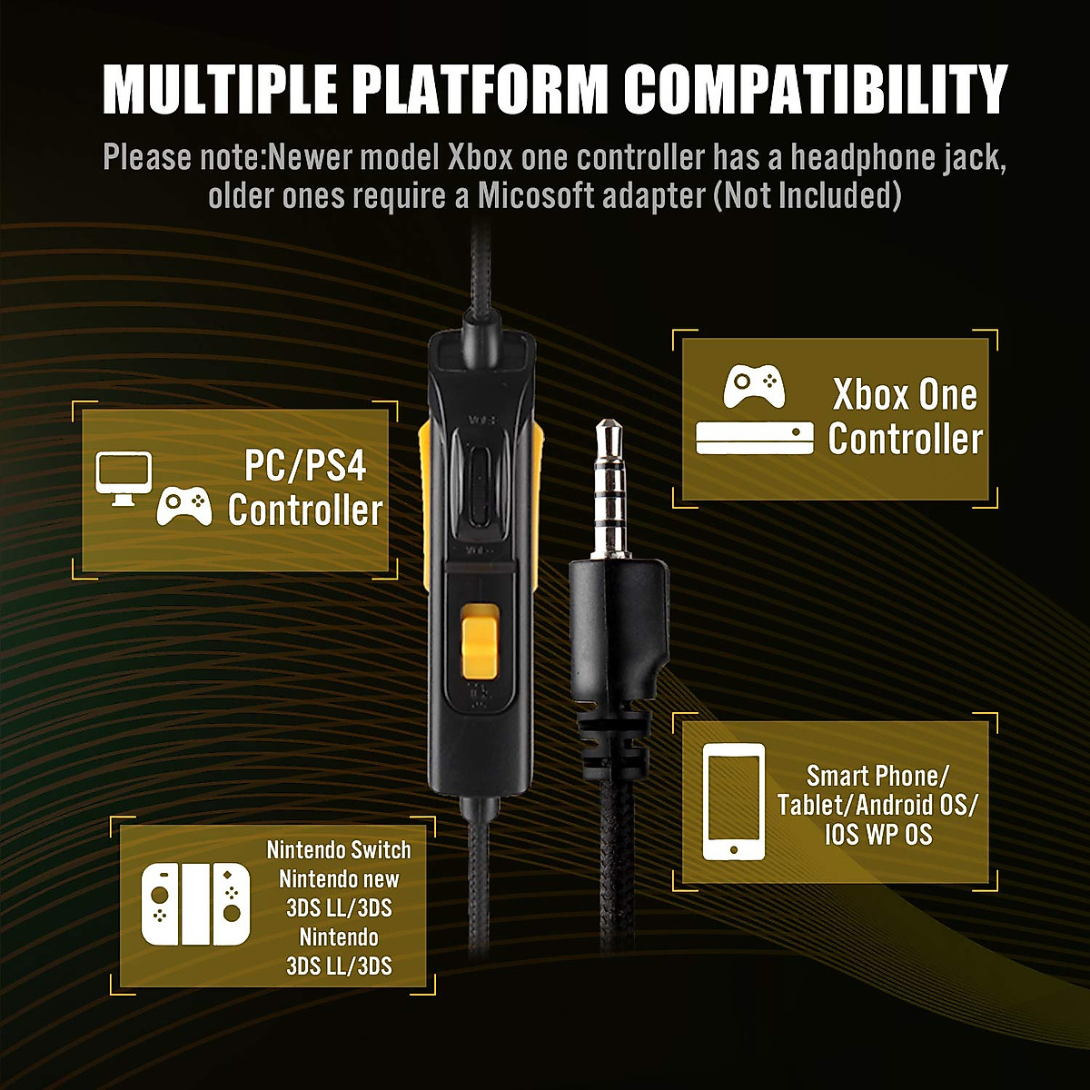 LETTON Gaming Headset L7 Updated 3.5mm Multi-Platform Stereo Sound PC, Over-Ear Gaming Headphones with Mic Compatible with New Xbox one PS4 PC Laptop Mac iPad iPod(Black&Yellow)