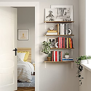 Wallniture Arras 24" Floating Shelves for Wall Storage, Wall Bookshelves Living Room Decor, Kitchen Organization, Office Decor, Wall Shelf Set of 4 White Bracket